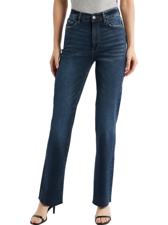 WARP + WEFT Raw Hem High-Waist Straight-Leg Jeans